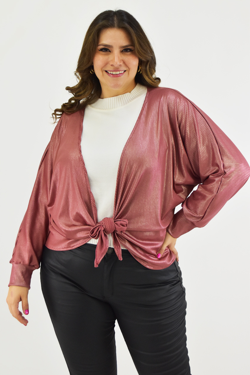 Cardigan con brillo Roman Fashion /Tallas Extras, 11847 (Palo de rosa)