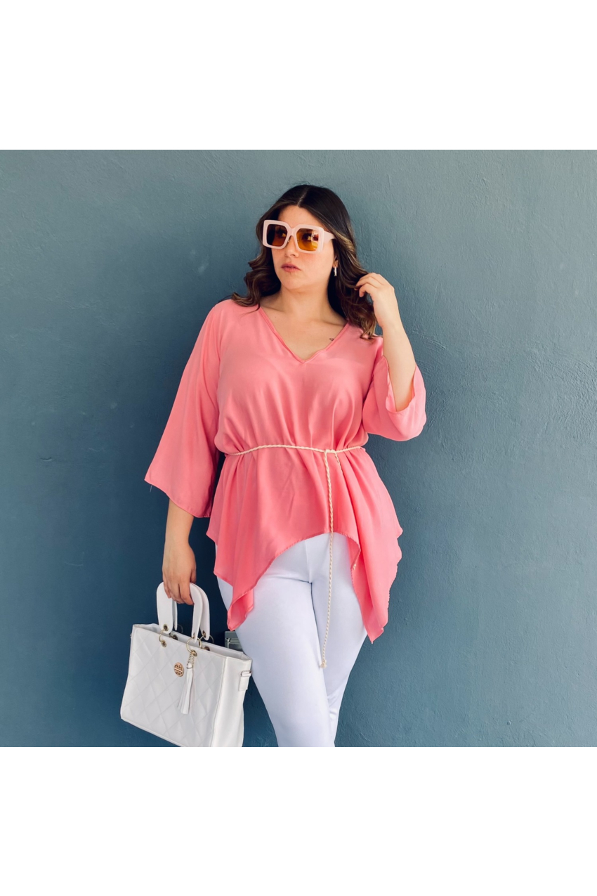 Blusa asimétrica con cinto Roman Fashion /Tallas Extras, 1831 (Palo de ...