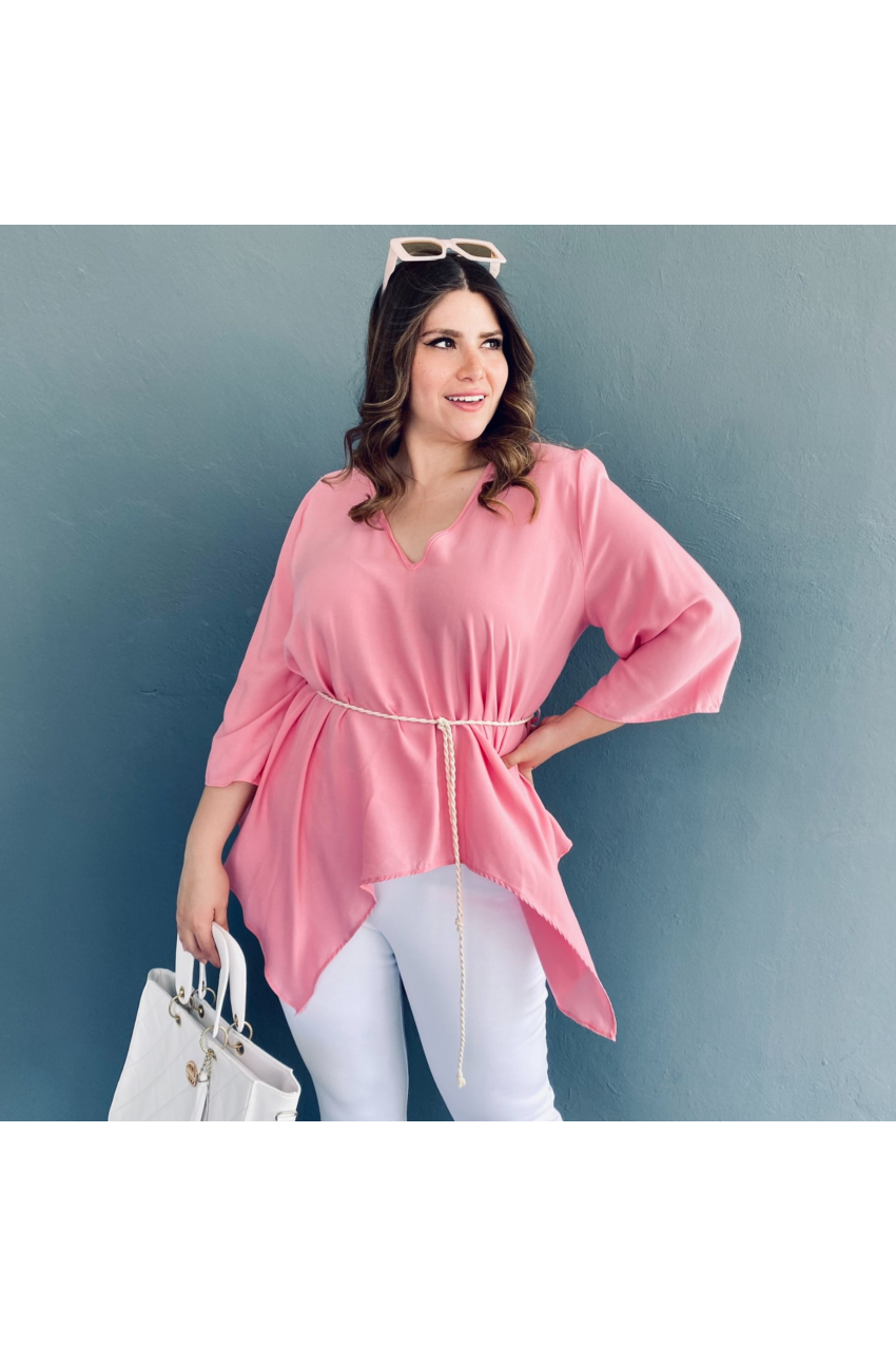 Blusa asimétrica con cinto Roman Fashion /Tallas Extras, 1831 (Palo de ...