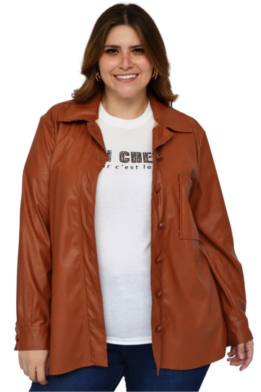 Sobrecamisa de vinipiel Roman Fashion/Tallas Extras, 2124 (Camel)