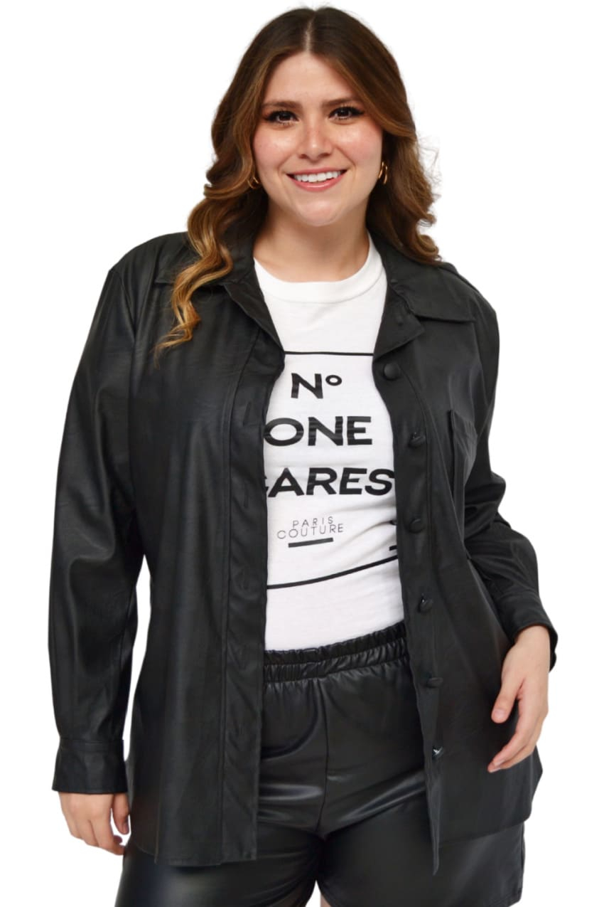 Sobrecamisa de vinipiel Tallas Extras, 2124 (Negro)