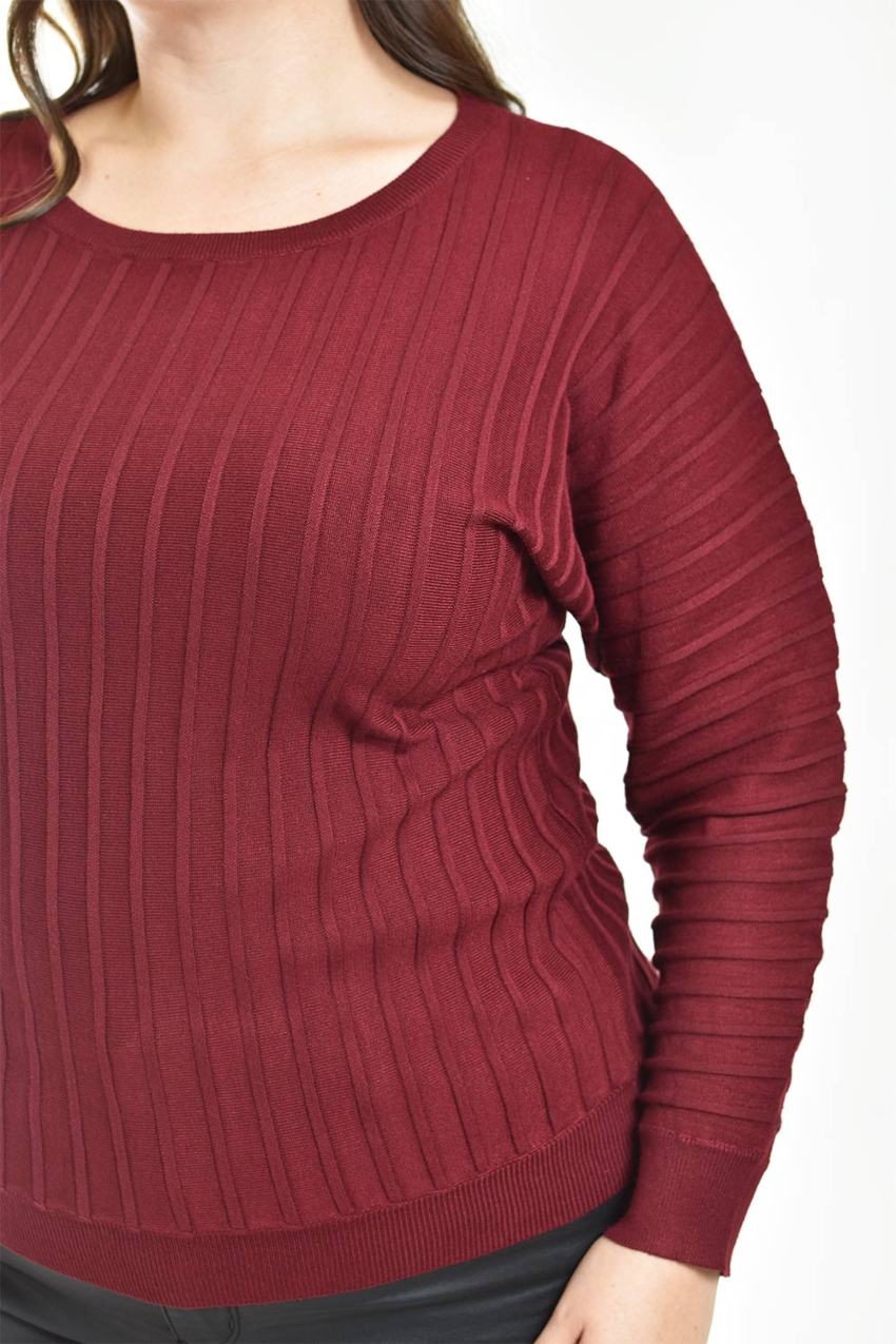Sueter con relieve a rayas Roman Fashion / Tallas Extras, 4002 (Vino)
